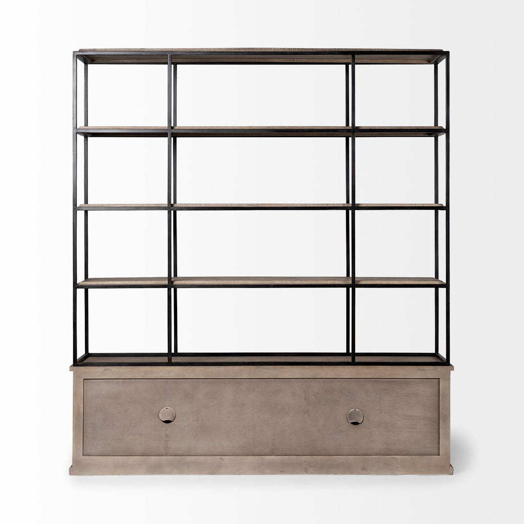 Wooden and Black Metal Industrial Chic Shelving - CENTURIA